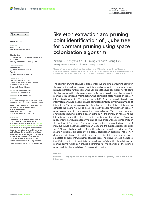 (PDF) Skeleton extraction and pruning point identification of jujube tree for dormant pruning ...