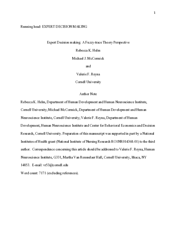 (PDF) Expert Decision Making: A Fuzzy-Trace Theory Perspective