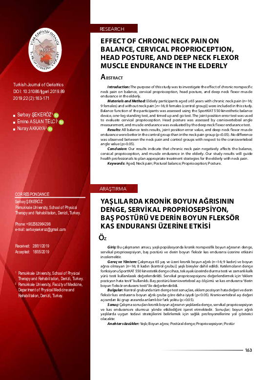 (PDF) Effect of chronic neck pain on balance, cervical proprioception ...