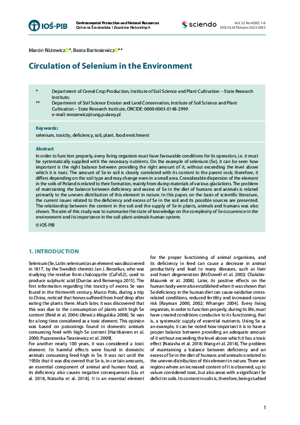 (PDF) Circulation of Selenium in the Environment