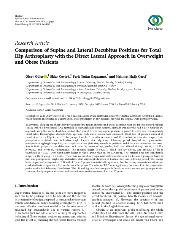 (PDF) Comparison of Supine and Lateral Decubitus Positions for Total ...