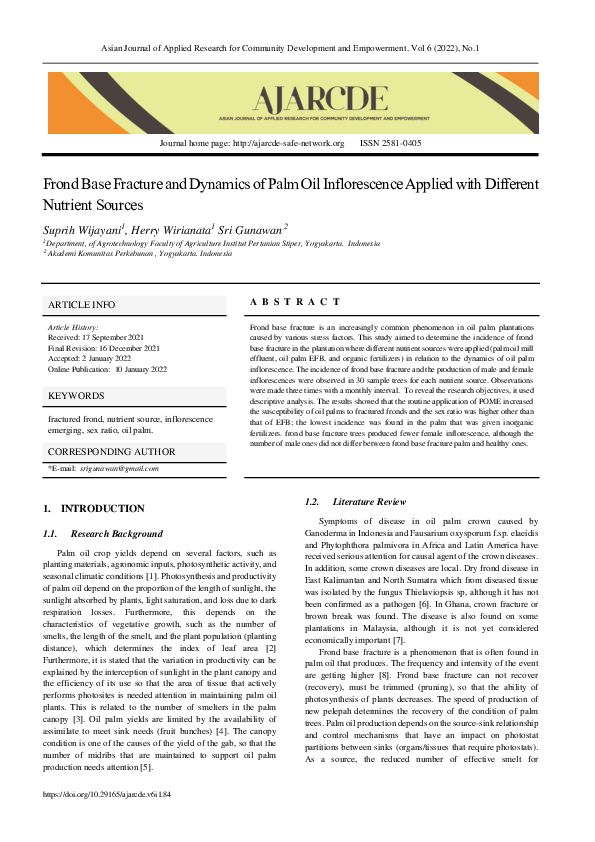 (PDF) Frond Base Fracture and Dynamics of Palm Oil Inflorescence ...