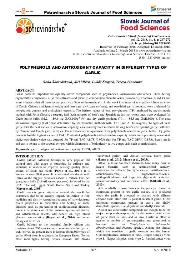 (PDF) Polyphenols and antioxidant capacity in different types of garlic