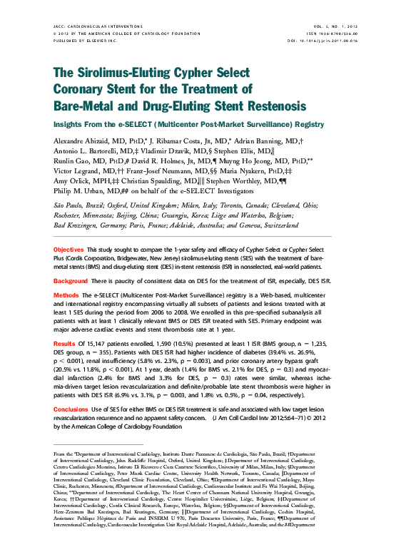 (PDF) The Sirolimus-Eluting Cypher Select Coronary Stent for the ...