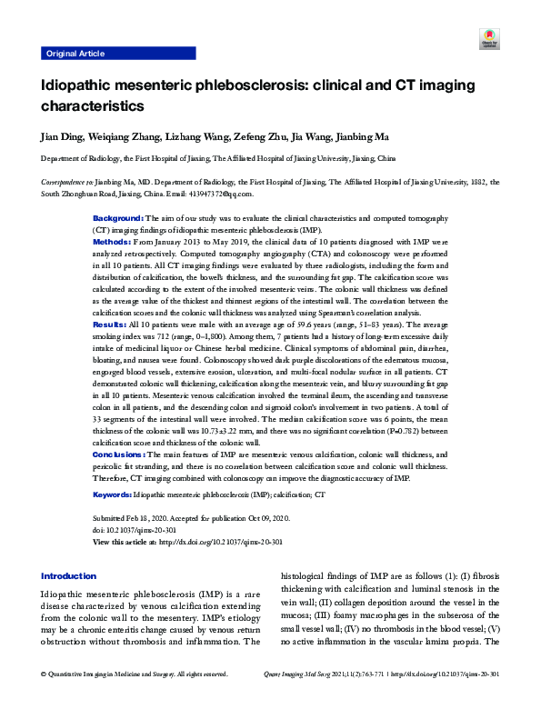 (PDF) Idiopathic mesenteric phlebosclerosis: clinical and CT imaging ...