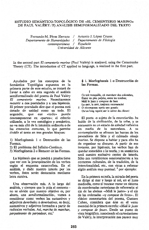 (PDF) Estudio semántico-topológico de El cementerio marino de Paul Valéry: II) Análisis ...