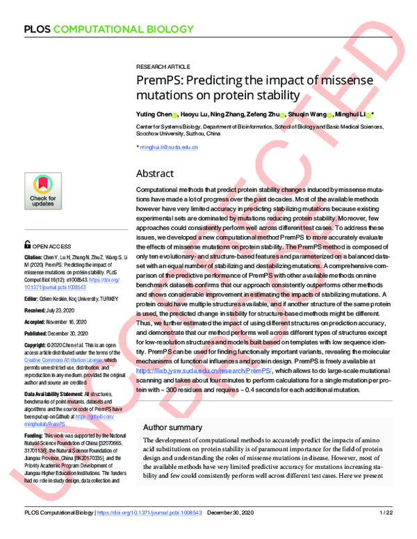 (PDF) PremPS: Predicting the impact of missense mutations on protein stability