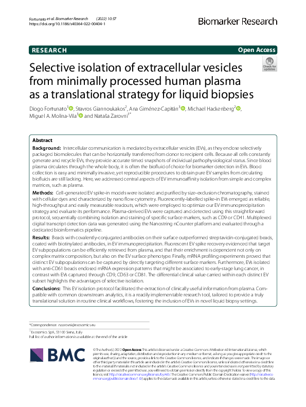 (PDF) Selective isolation of extracellular vesicles from minimally ...