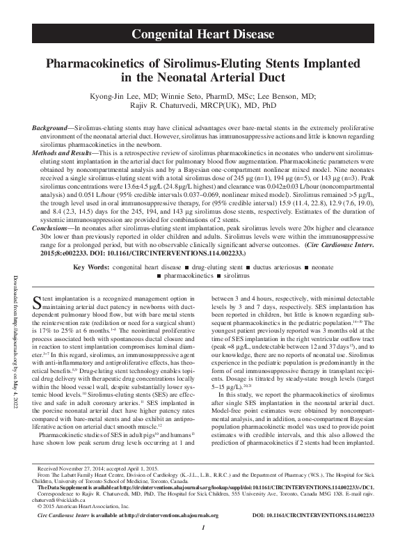 (PDF) Pharmacokinetics of sirolimus-eluting stents implanted in the ...