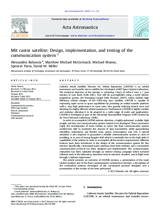 (PDF) Mit castor satellite: Design, implementation, and testing of the ...