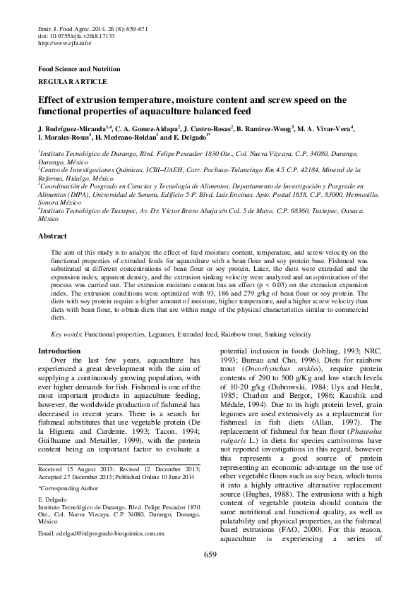(PDF) Effect of extrusion temperature, moisture content and screw speed on the functional ...