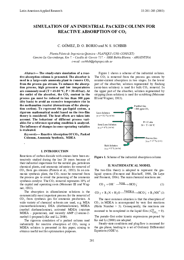 (PDF) Simulation of an Industrial Packed Column for Reactive Absorption ...