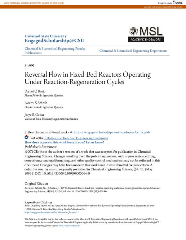 (PDF) Reversal flow in fixed-bed reactors operating under reaction-regeneration cycles
