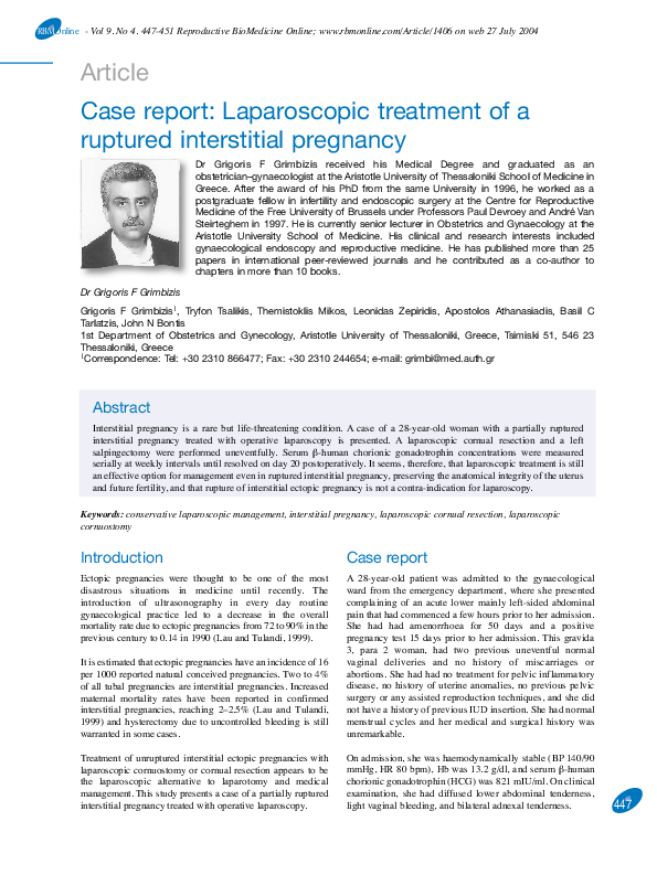 (PDF) Case report: Laparoscopic treatment of a ruptured interstitial ...