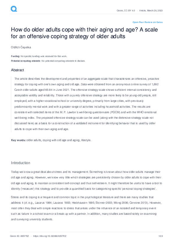 (PDF) How do older adults cope with their aging and age? A scale for an ...