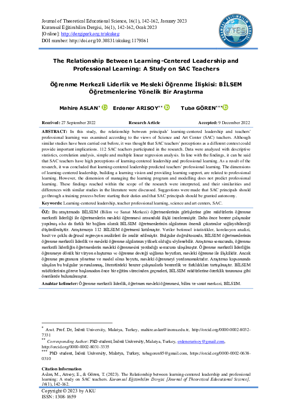 (PDF) The Relationship Between Learning-Centered Leadership and Professional Learning: A Study ...