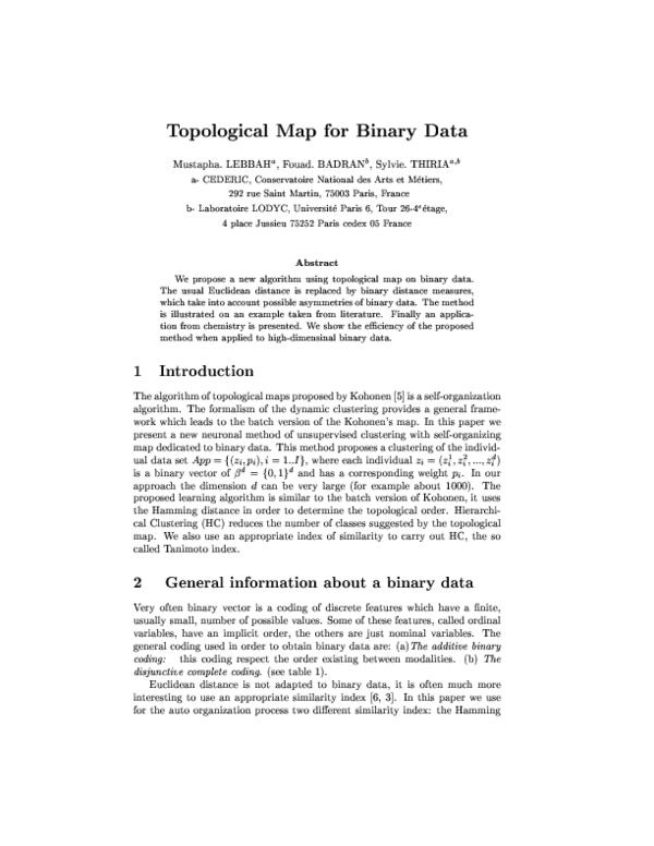(PDF) Topological map for binary data