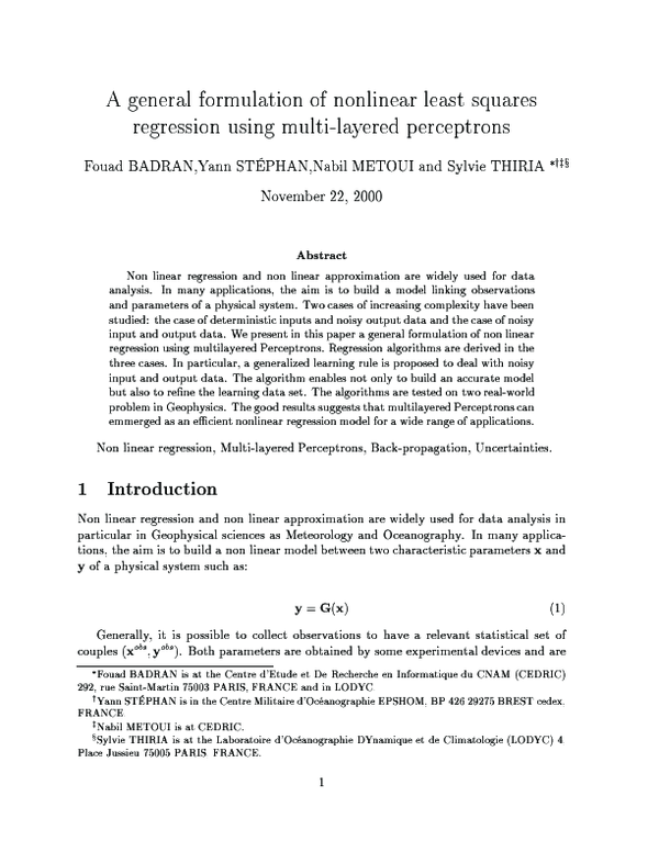 Pdf A General Formulation Of Non Linear Least Square Regression Using