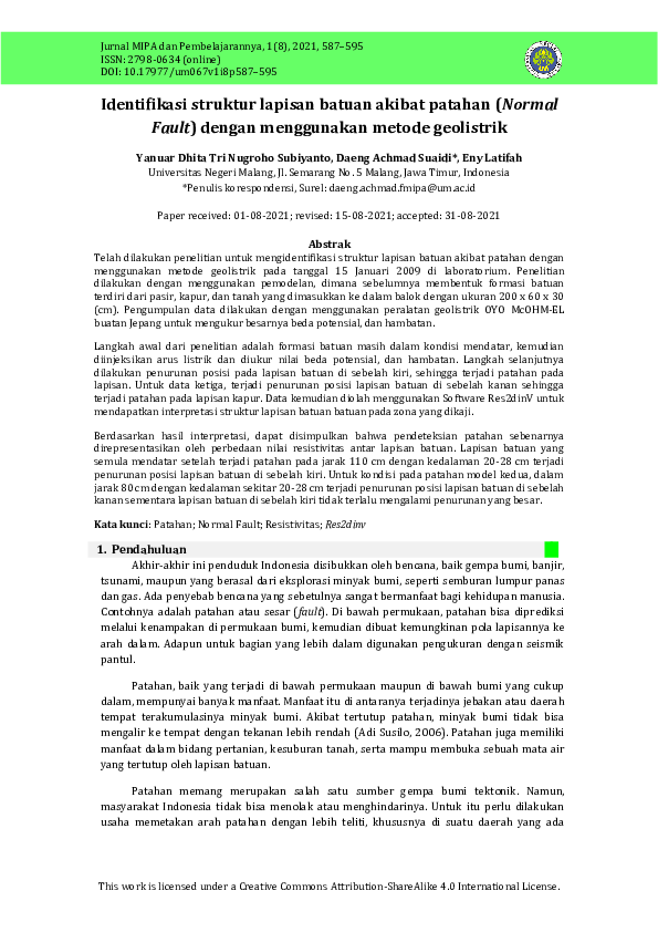 (PDF) Identifikasi struktur lapisan batuan akibat patahan (Normal Fault ...