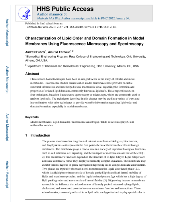 (PDF) Characterization of Lipid Order and Domain Formation in Model ...