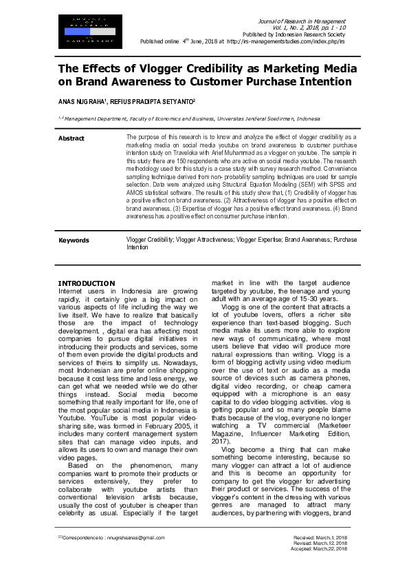 (PDF) The Effects of Vlogger Credibility as Marketing Media on Brand ...