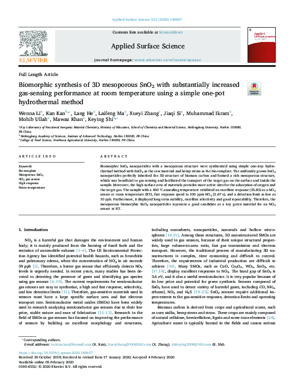 (PDF) Biomorphic synthesis of 3D mesoporous SnO2 with substantially ...