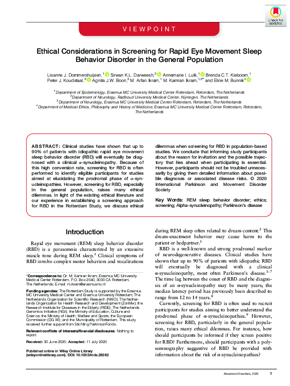 (PDF) Ethical Considerations in Screening for Rapid Eye Movement Sleep ...