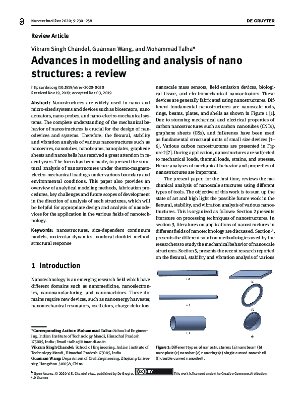 Pdf Advances In Modelling And Analysis Of Nano Structures A Review