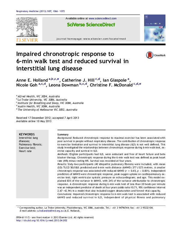 (PDF) Impaired chronotropic response to 6-min walk test and reduced ...