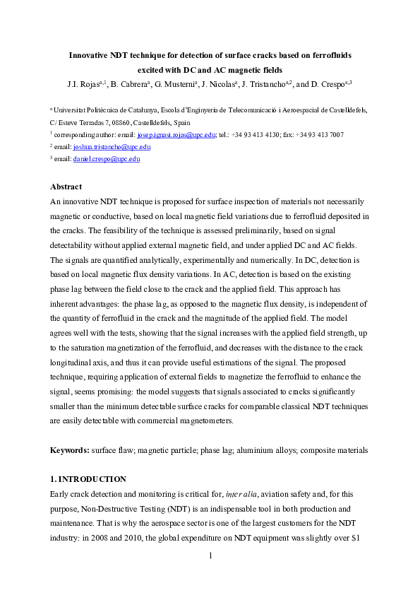 Pdf Innovative Ndt Technique For Detection Of Surface Cracks Based On Ferrofluids Excited With