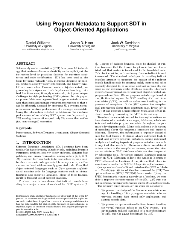 (PDF) Using program metadata to support SDT in object-oriented applications