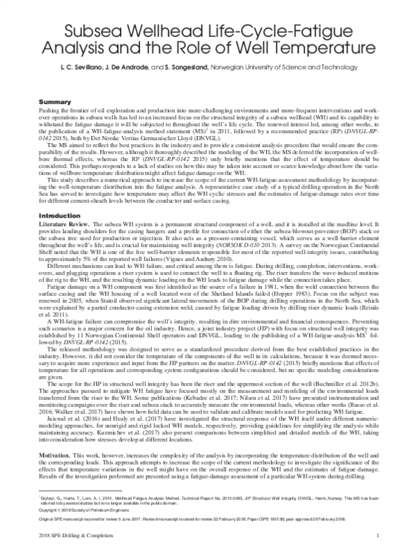 (PDF) Subsea Wellhead Life-Cycle-Fatigue Analysis and the Role of Well ...