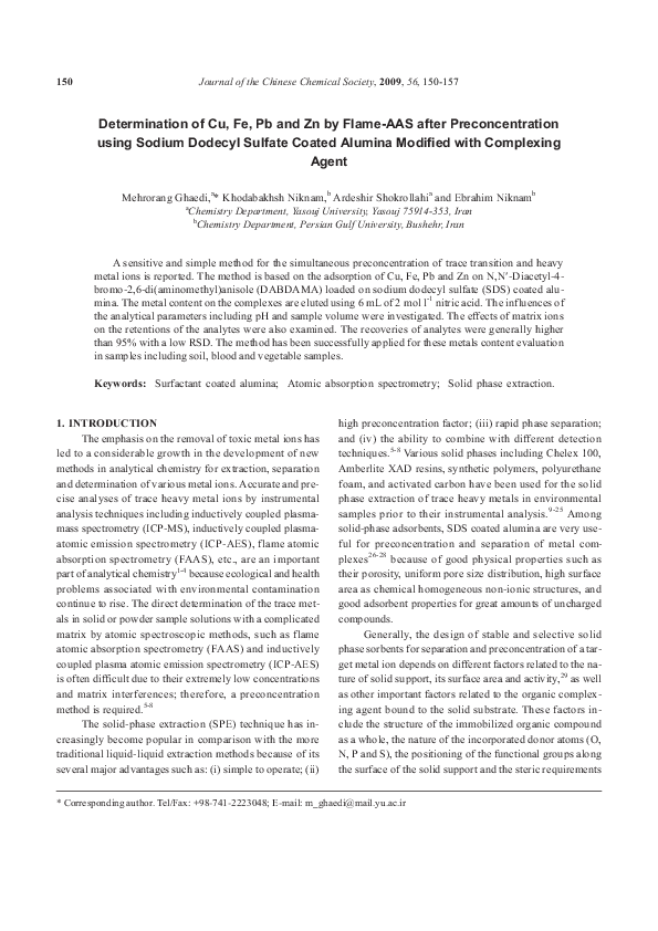 Pdf Determination Of Cu Fe Pb And Zn By Flame Aas After Preconcentration Using Sodium
