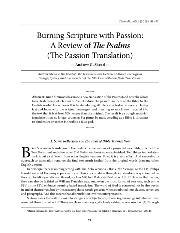 (PDF) Burning Scripture with Passion: A Review of The Psalms (The ...