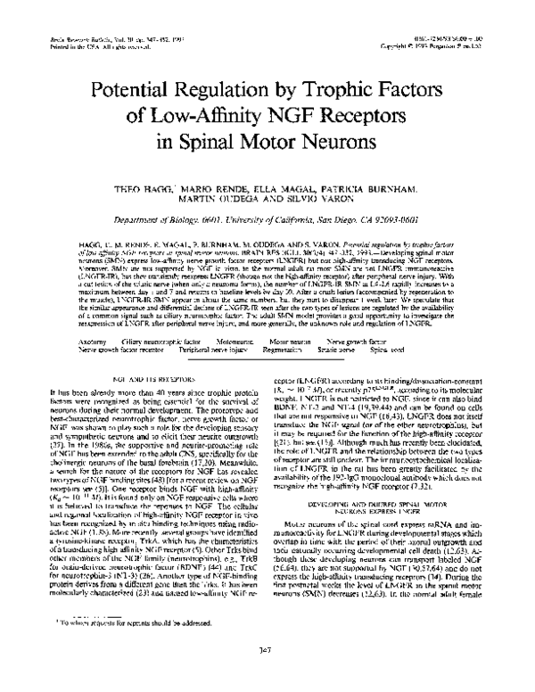 (PDF) Potential regulation by trophic factors of low-affinity NGF ...