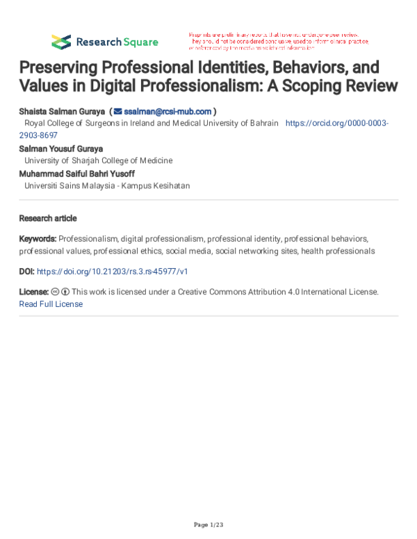 (PDF) Preserving Professional Identities, Behaviors, and Values in ...
