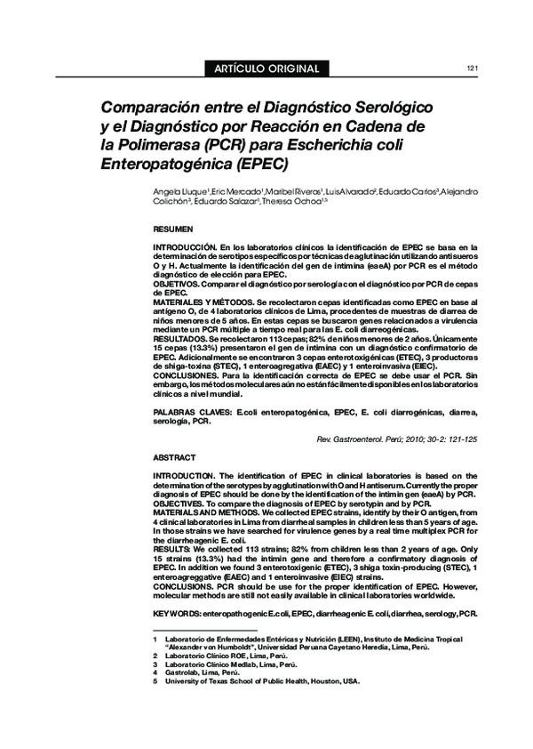(PDF) [Comparison of enteropathogenic Escherichia coli (EPEC) diagnosis by serology and by ...