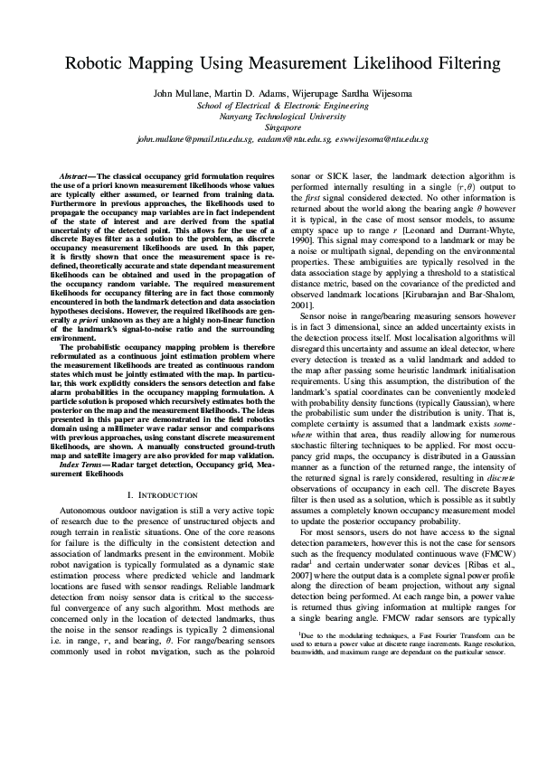 (PDF) Robotic Mapping Using Measurement Likelihood Filtering