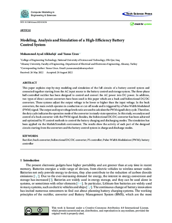 (PDF) Modeling, Analysis and Simulation of a High-Efficiency Battery Control燬ystem