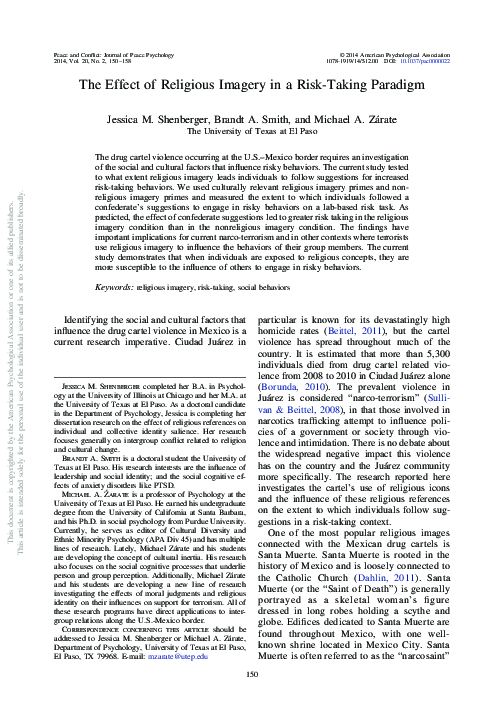 (PDF) The effect of religious imagery in a risk-taking paradigm