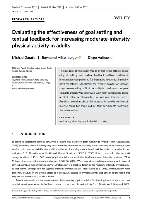 (PDF) Evaluating the effectiveness of goal setting and textual feedback for increasing moderate ...