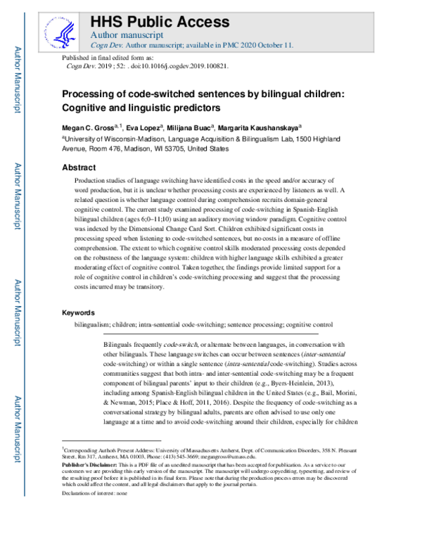 (PDF) Processing of code-switched sentences by bilingual children ...
