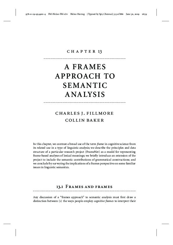 (PDF) A Frames Approach to Semantic Analysis