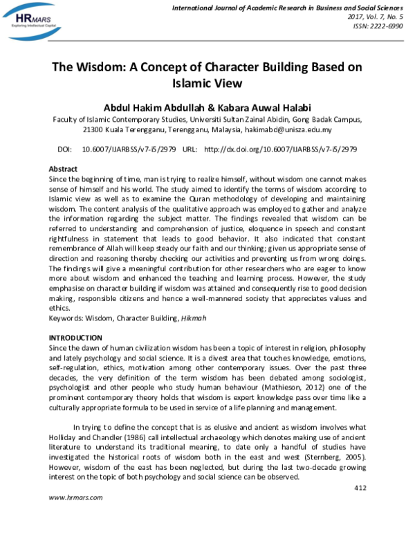 (PDF) The Wisdom: A Concept of Character Building Based on Islamic View