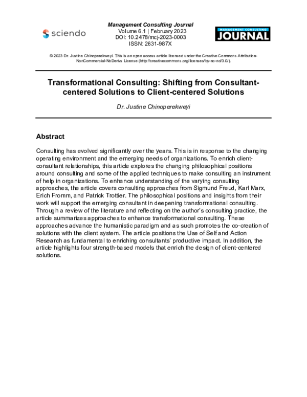 (PDF) Transformational Consulting: Shifting from Consultant-centered ...