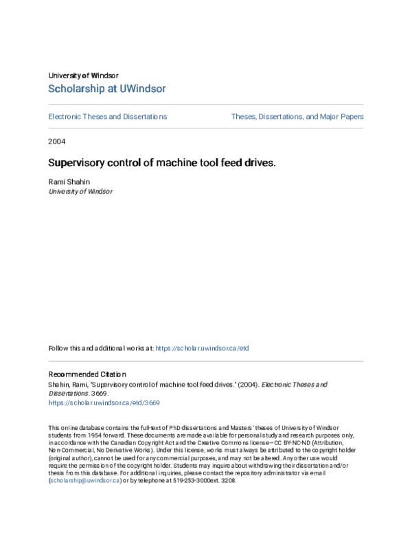 (PDF) Supervisory control of machine tool feed drives