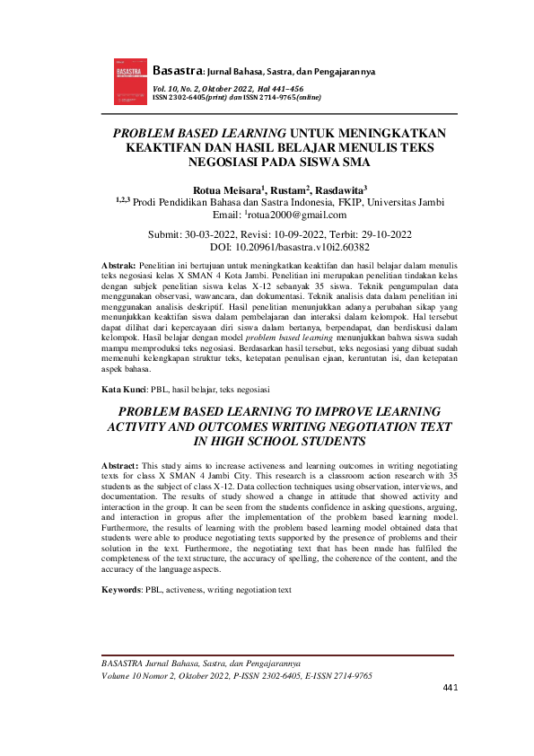 (PDF) Problem Based Learning Untuk Meningkatkan Keaktifan Dan Hasil Belajar Menulis Teks ...