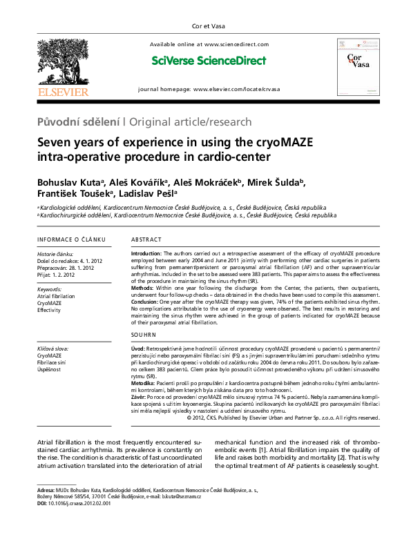 (PDF) Seven years of experience in using the cryoMAZE intra-operative ...