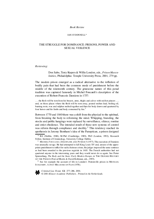 (PDF) The Struggle for Dominance: Prisons, Power and Sexual Violence