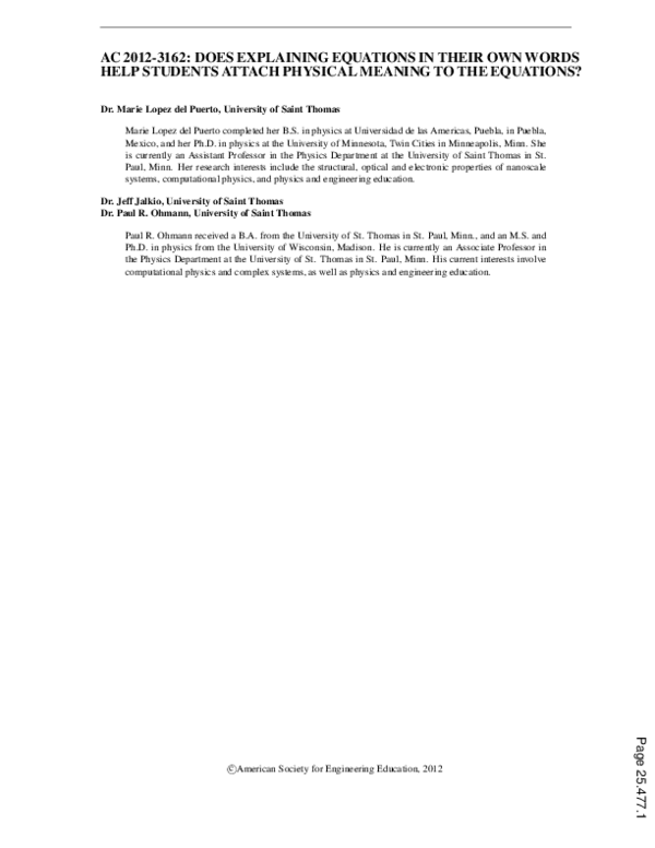 (PDF) Does Explaining Equations in Their Own Words Help Students Attach ...